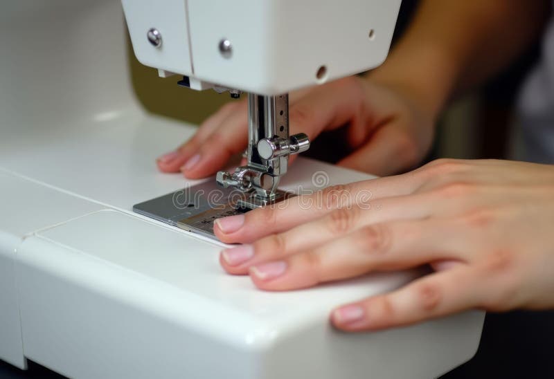 Hands Setting Up Needle of Sewing Machine Stock Illustration ...