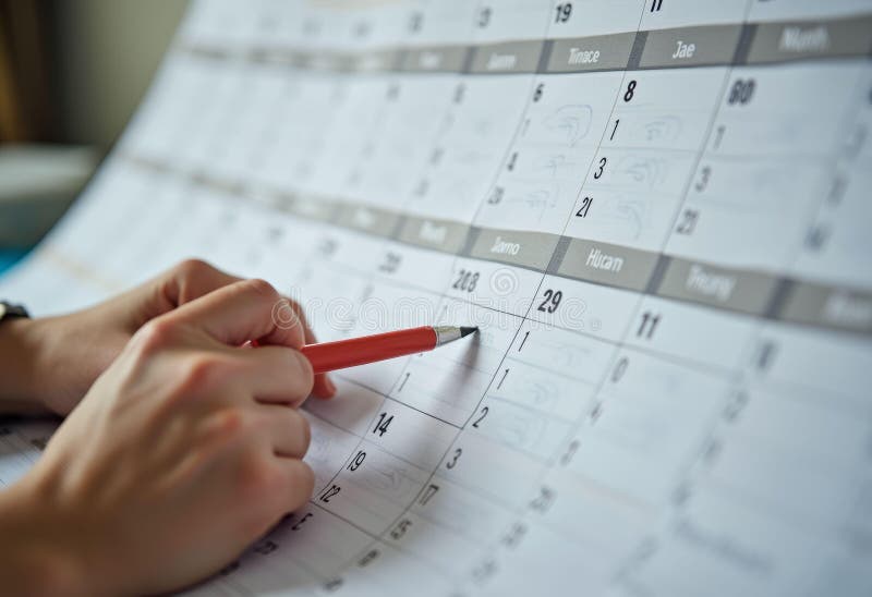 Hand Marking Dates on Calendar with Red Pen Stock Illustration ...