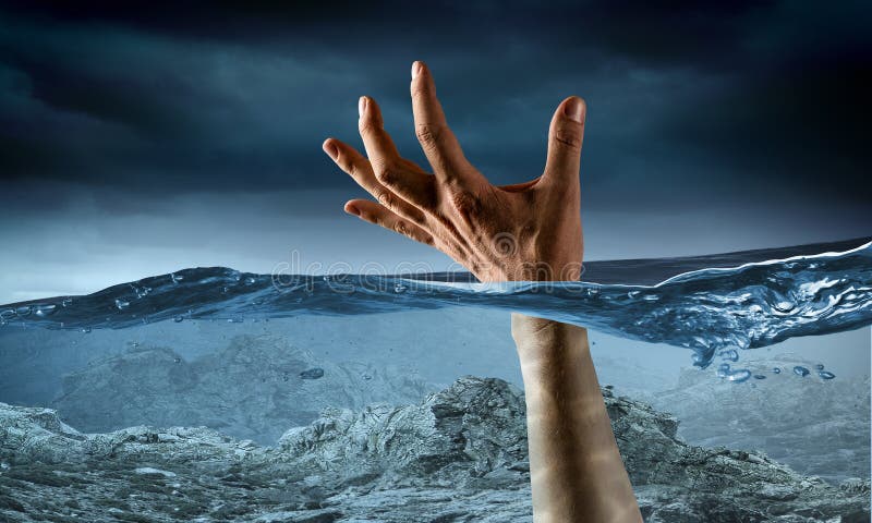 Hand of Person Drowning in Water . Mixed Media Stock Image - Image of ...