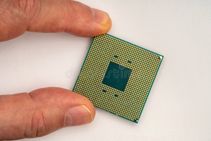 Hand of a Person Holding a Computer Processor Close-up. CPU. Stock ...