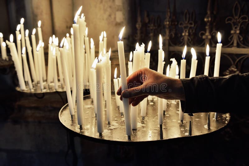 Hand of a Person Installing a Candle Stock Image - Image of mystery ...
