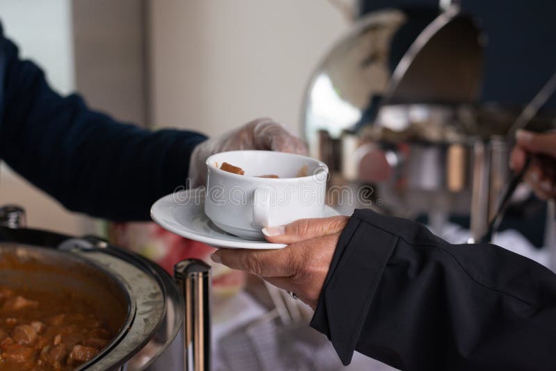 Hand of Person Keeping White Bowl with Food in it. Process of Getting ...
