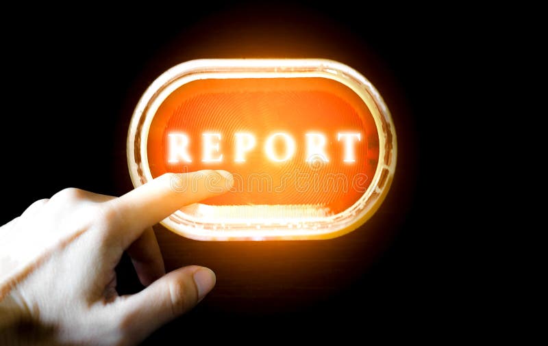 Hand of the Person Pressing the Report Button.Technology Concept Stock ...
