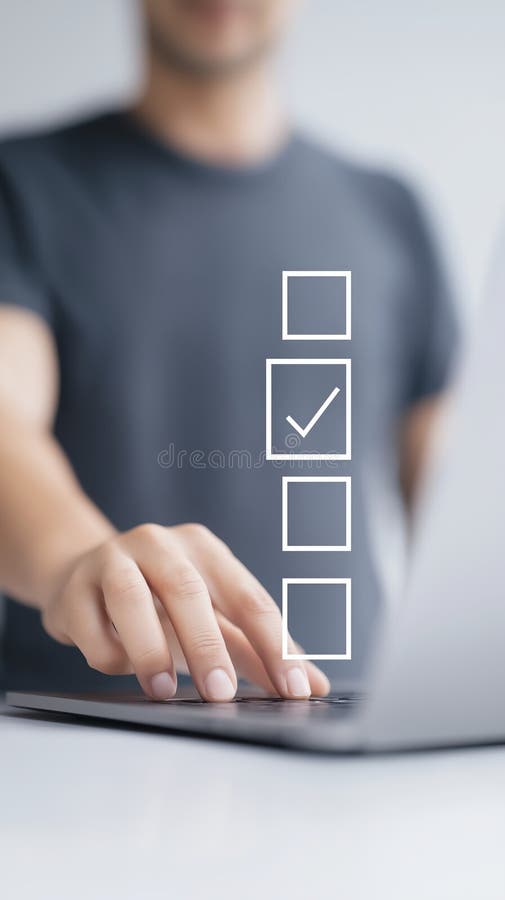 Hand of a Person Using a Laptop To Check Off Items on a Digital ...