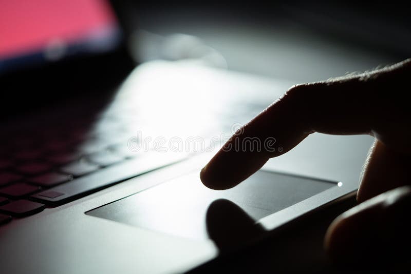 Hand of a Person Using Touchpad on Laptop Stock Image - Image of ...
