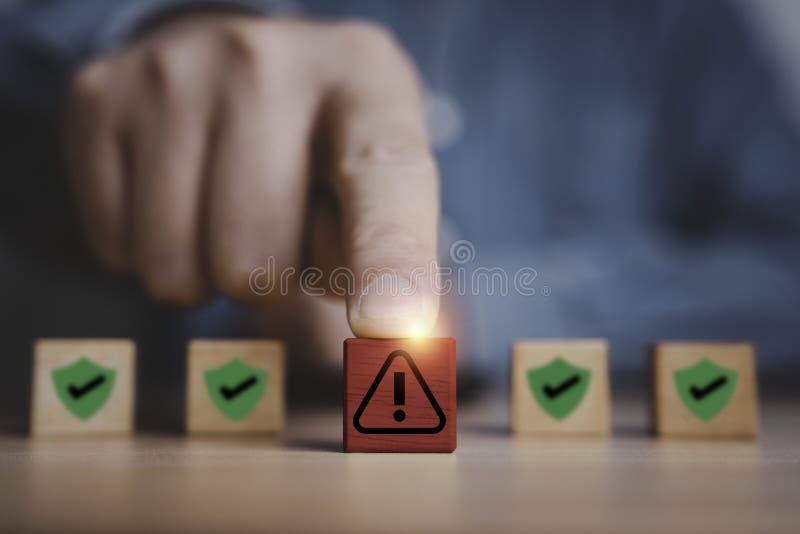 Hand Phishing Red Exclamation Waring Caution Sign Symbol in Front of ...