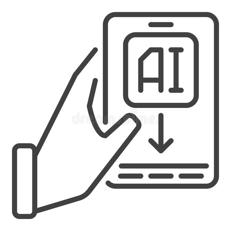 Hand and Phone with AI Vector Artificial Intelligence Thin Line Icon or ...