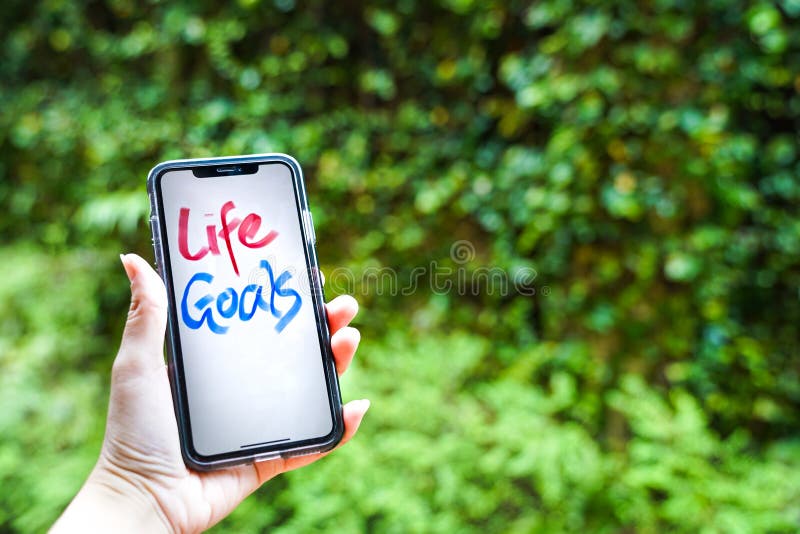 Hand Phone with Life Goals Written on it Stock Photo - Image of ...