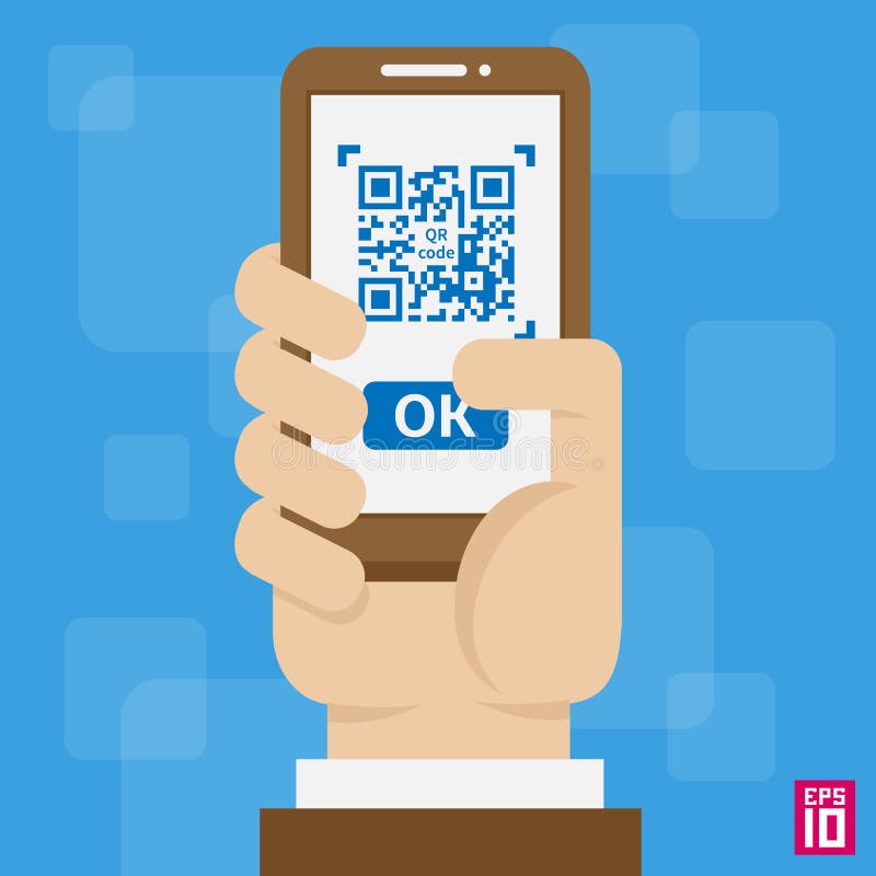 Hand with phone QR code stock vector. Illustration of scan - 70872483