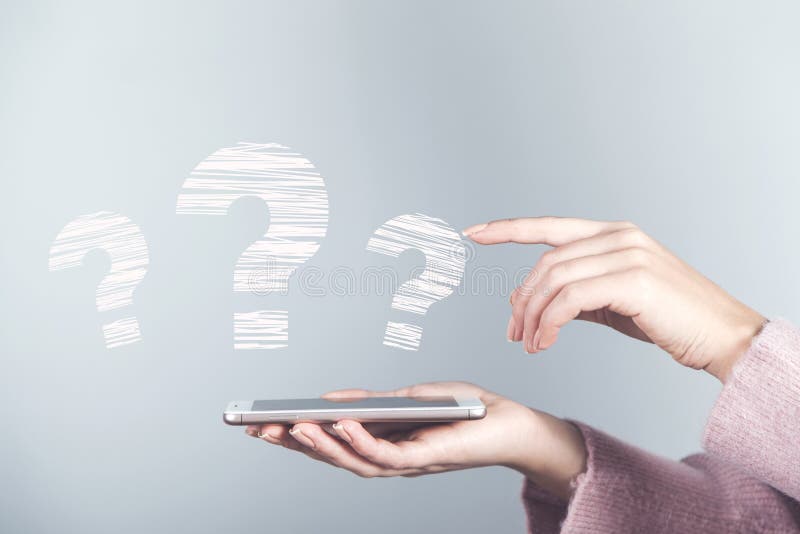 Hand Phone with Question Mark Stock Photo - Image of screen, technology ...