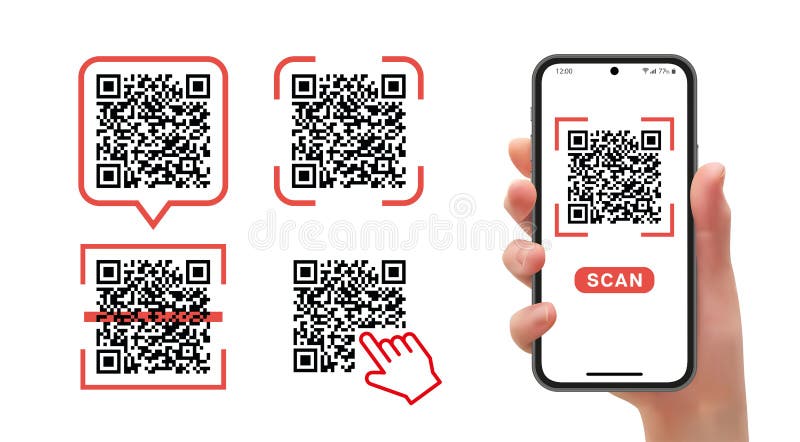 Hand with Phone, Scanning Qr Code, Transparent Background, Vector ...