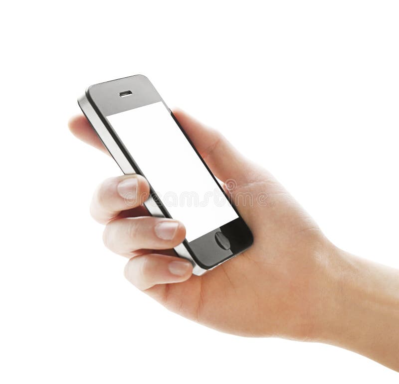 Isolated Hand Holding Smartphone or Phone Stock Photo - Image of media ...