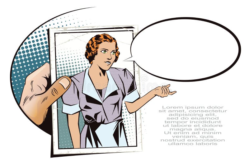 Hand With Photo Girl Waitress People In Retro Style Stock Vector