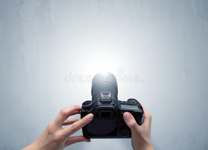 Hand Photo Shooting an Empty Grey Wall Stock Image - Image of gallery ...