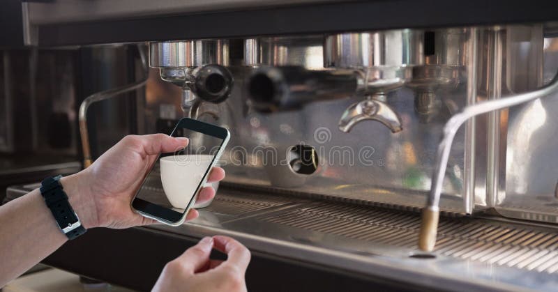 Hand Photographing Muffins through Smart Phone at Bakery Stock Image ...