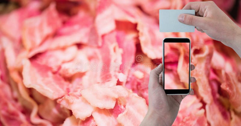 Hand Photographing Meat on Smart Phone while Holding Card Stock Photo ...