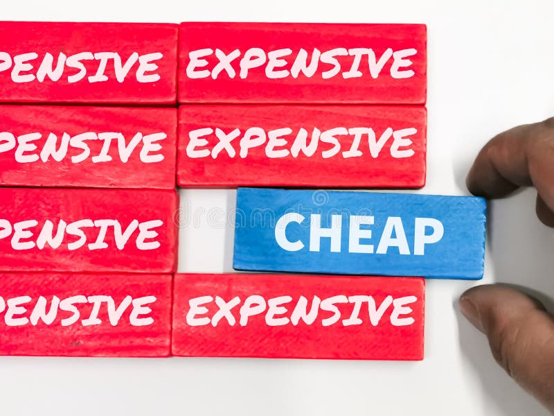 Hand Pick Cheap among Expensive Words on Wooden Blocks. Stock Image ...