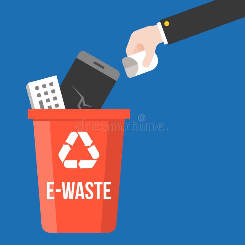 Hand Pick E-waste and Colorful Recycle Bin Flat Design Vector Stock ...