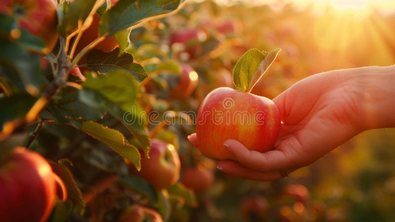 A Hand Picking an Apple from a Tree Stock Photo - Image of autumn, food ...