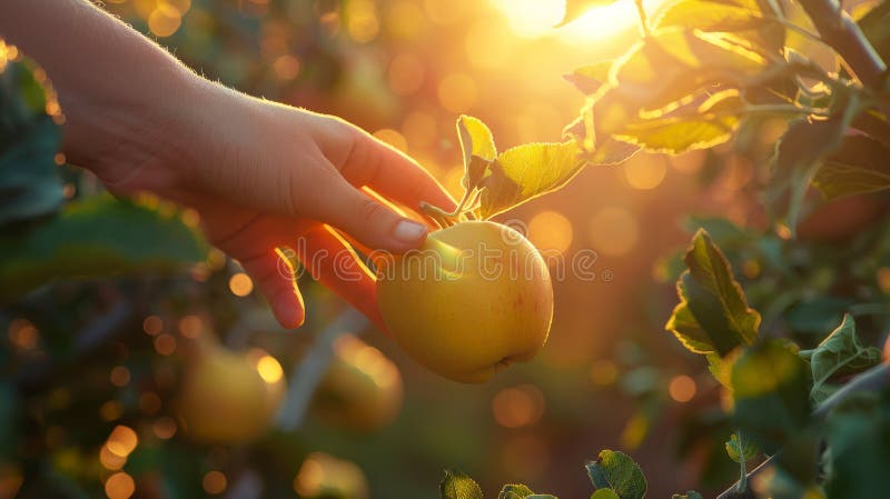 A Hand Picking an Apple from a Tree. Stock Image - Image of outdoor ...