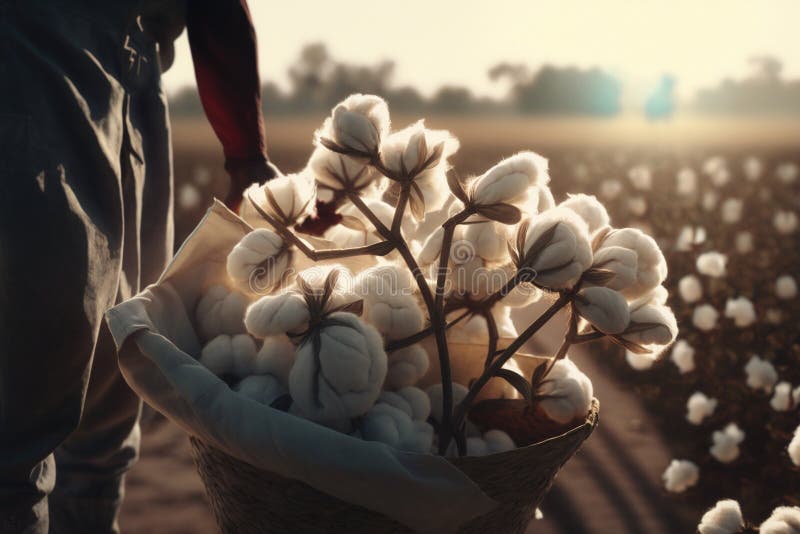 Hand Picking Cotton in the Cotton Fields. Generative AI Stock ...