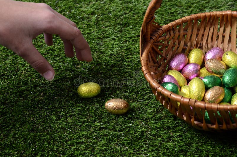 Hand Picking Egg on Green Grass Stock Image - Image of hunt, scene ...