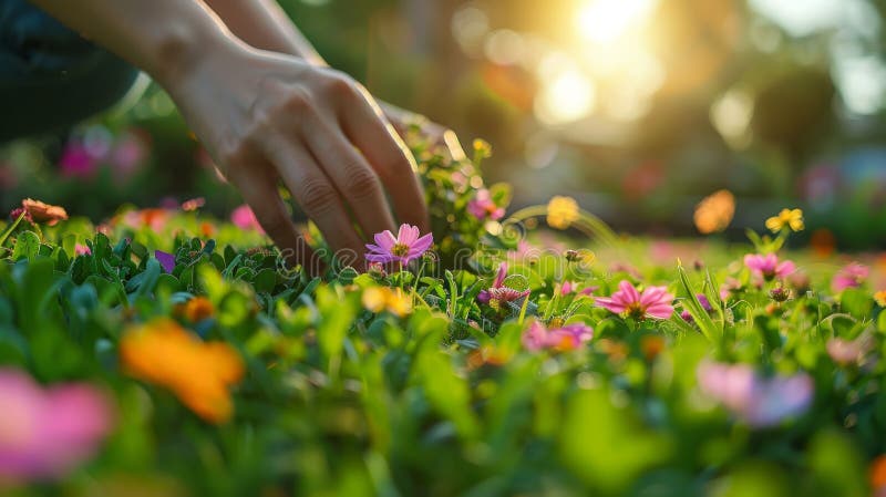 Hand Picking Flowers in Sunlight. Stock Photo - Image of environment ...
