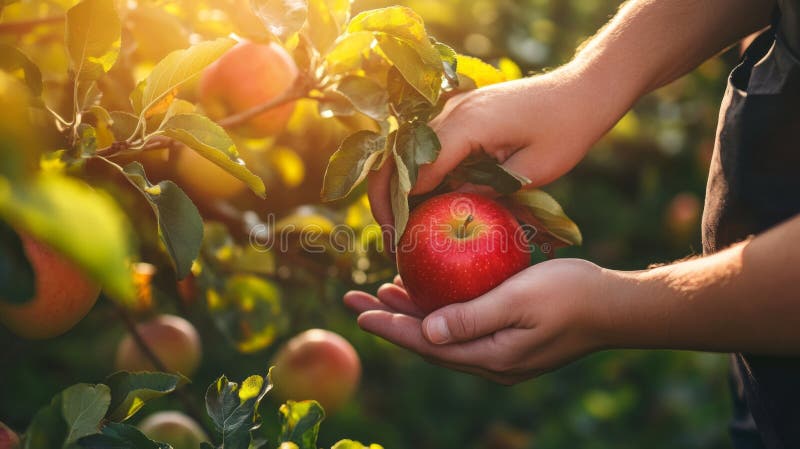 Hand Picking a Red Apple from a Tree Branch Stock Illustration ...