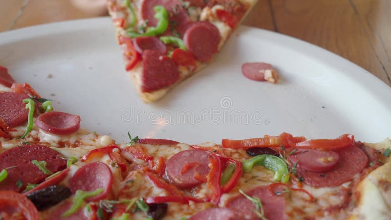 Hand Picking Slice of Pizza from a Plate Stock Footage - Video of pizza ...
