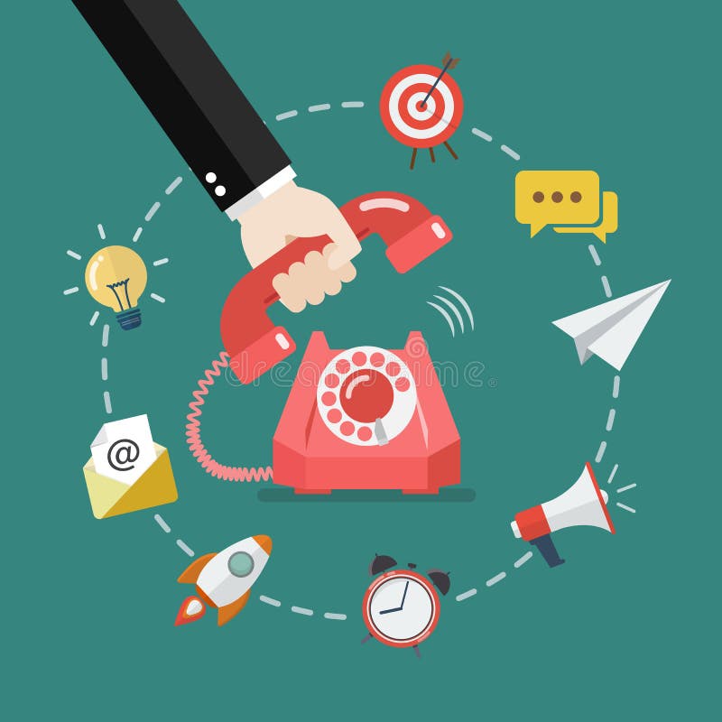 Hand Picking Up the Phone with Business Icons Stock Vector ...
