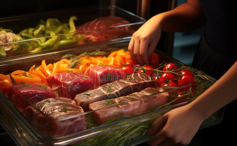 A Hand Picking Up Some Meat in a Refrigerator Stock Illustration ...