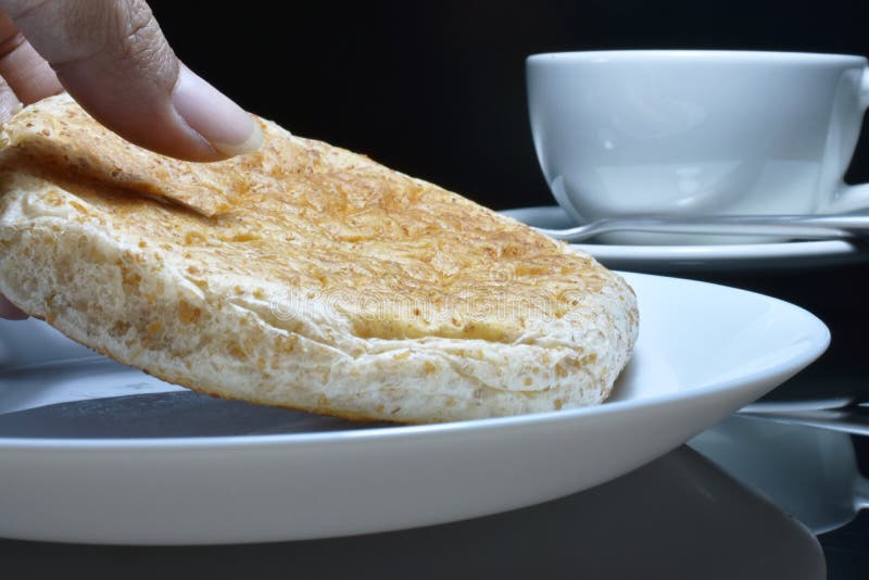 Hand is Picking Whole Grain Bread on a White Plate. Stock Image - Image ...