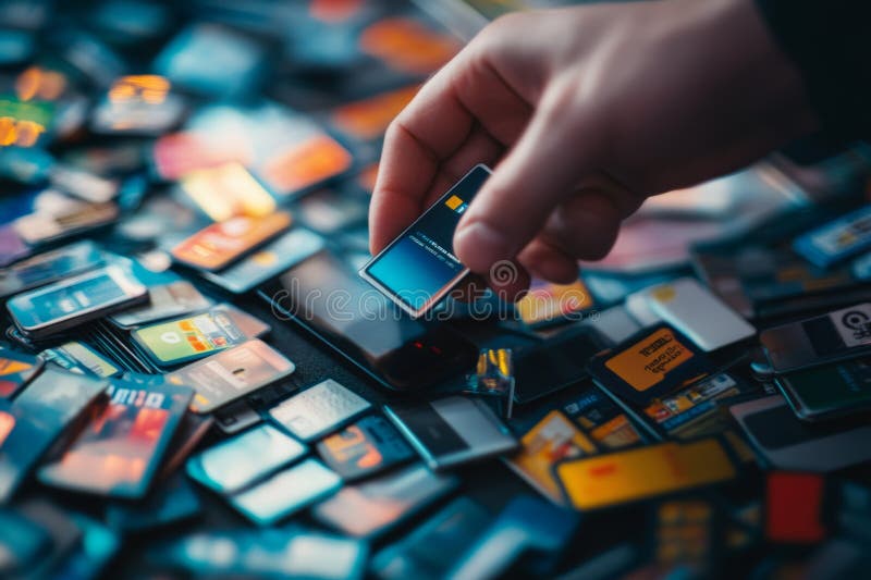 A Hand Picks a Memory Card from a Colorful Array of Cards. the Photo ...