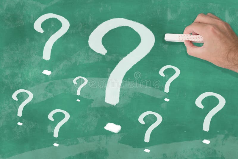 Hand with a Piece of Chalk Drawing Multiple Question Marks on ...