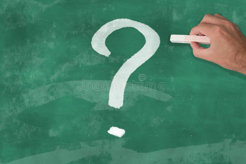 Hand with a Piece of Chalk Drawing a Question Mark on Chalkboard Stock ...