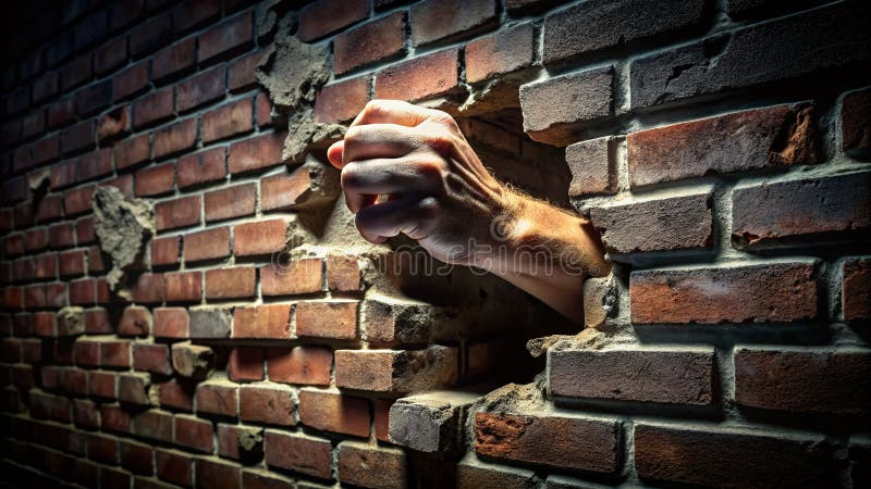 A Hand Piercing through a Fractured Wall a Dramatic Nighttime Escape ...