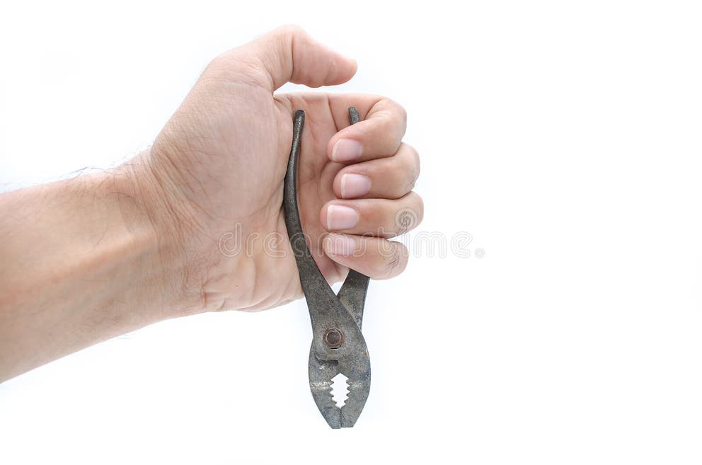 Hand with Pilers Isolated on White Stock Photo - Image of pliers ...