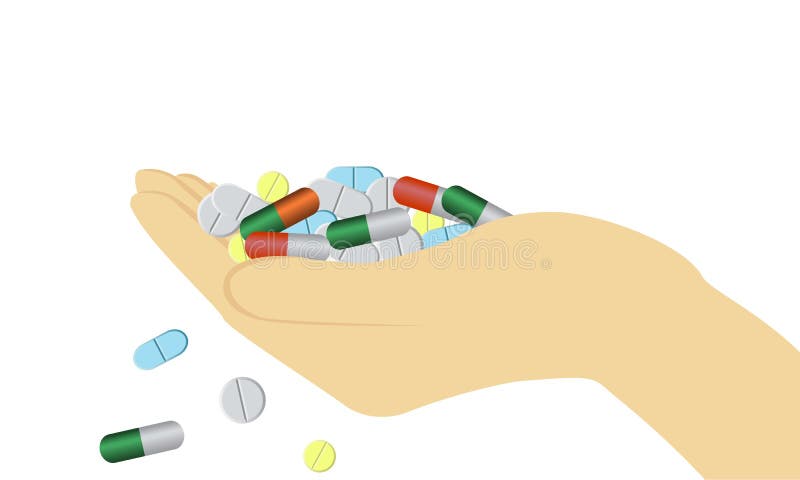 Hand with pills stock vector. Illustration of concept - 46286825