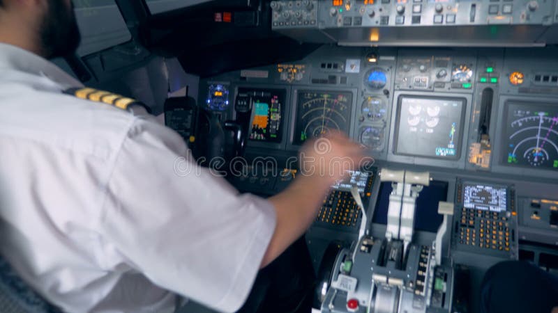 Hand of Pilot Push Thrust Lever Handle for Engine Control. 4K. Stock ...