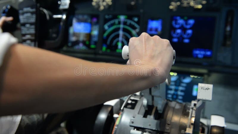 Hand of Pilot Push Thrust Lever Handle for Engine Control Takeoff Stock ...