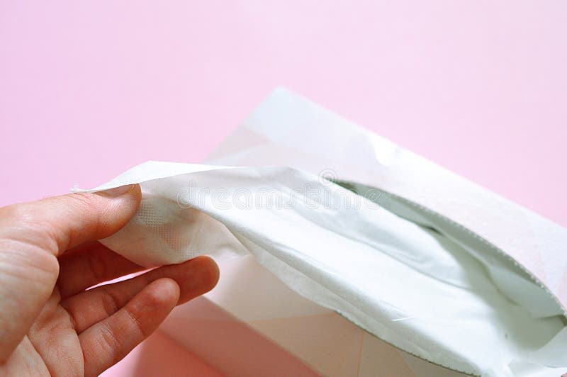 Hand on Pink Box of Paper Tissues Stock Image - Image of finger, hand ...