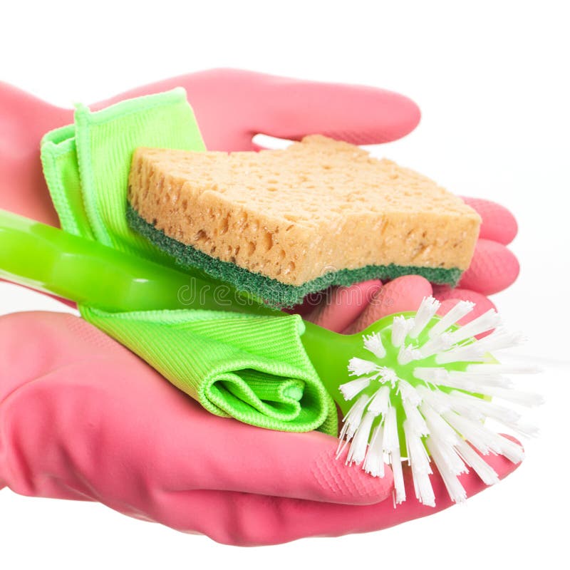Hand in a Pink Glove Holding Sponge Stock Photo - Image of closeup ...