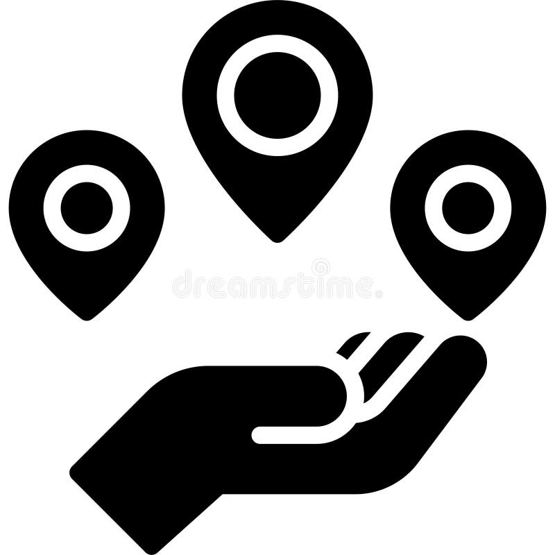 Hand and Pins Icon, Location Map and Navigation Vector Stock Vector ...