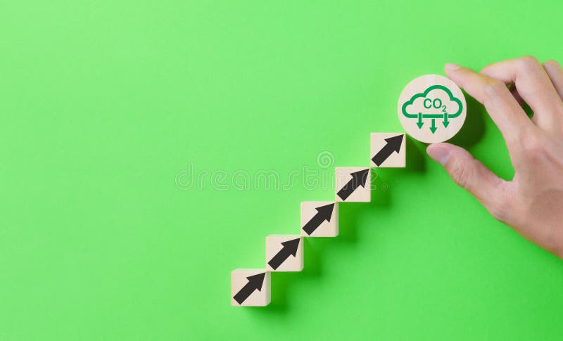 Hand Placed CO2 Reduction Icon with Arrow Up for Decrease CO2. Net Zero ...