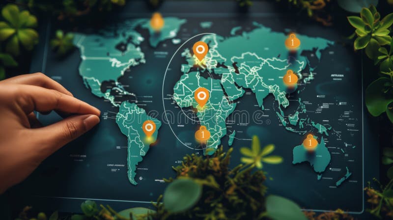 A Hand Places a Marker on a Green World Map Stock Photo - Image of path ...