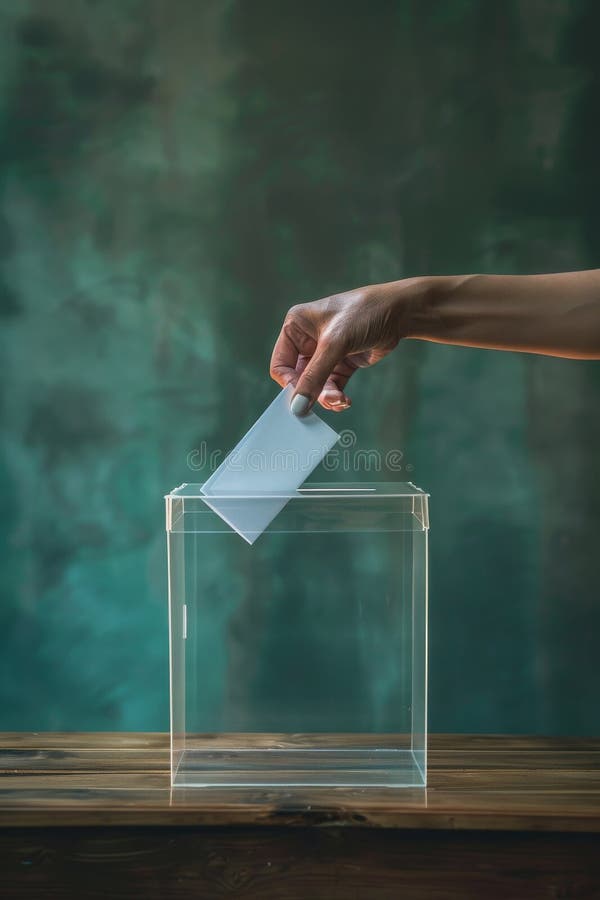 A Hand Places a Paper Ballot into a Transparent Box during a Voting ...