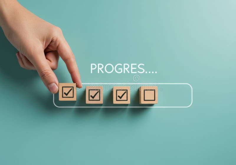 Hand Placing Check Mark on Wooden Cube for Progress Concept Stock ...