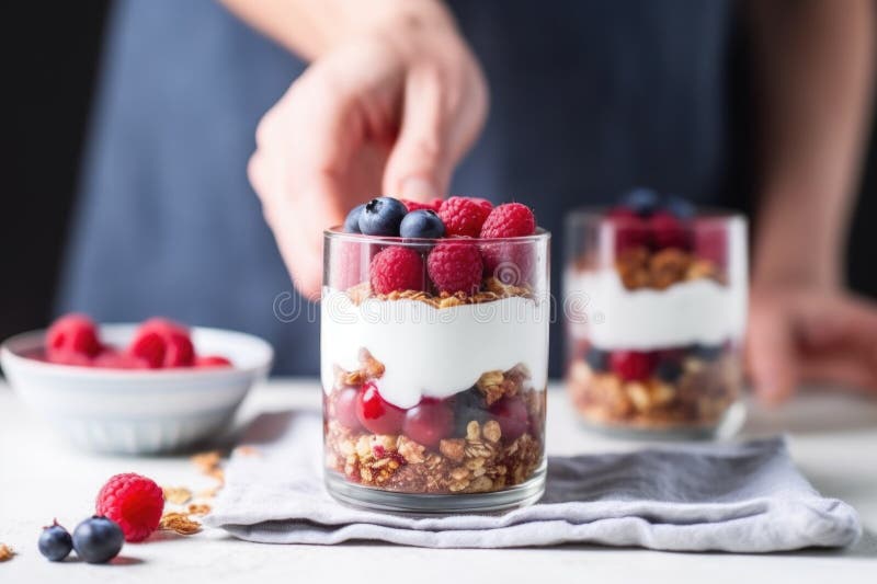 Hand Placing a Cherry on Top of Parfait Stock Photo - Image of placing ...