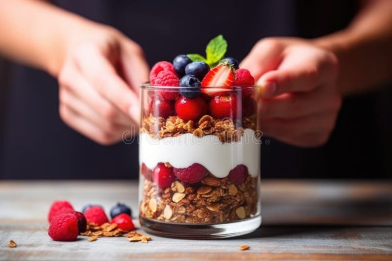 Hand Placing a Cherry on Top of Parfait Stock Image - Image of topping ...