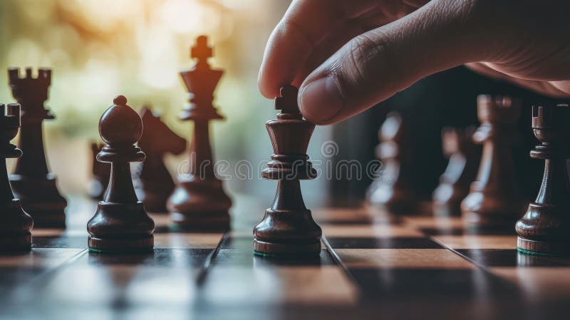 A Hand Placing a Chess Piece on a Board, Symbolizing Strategic Stock ...